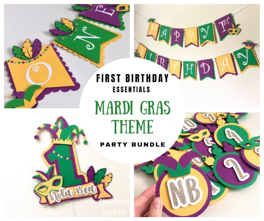 FIRST BIRTHDAY ESSENTIALS Party Bundle | Mardi Gras Theme | Carnival ...
