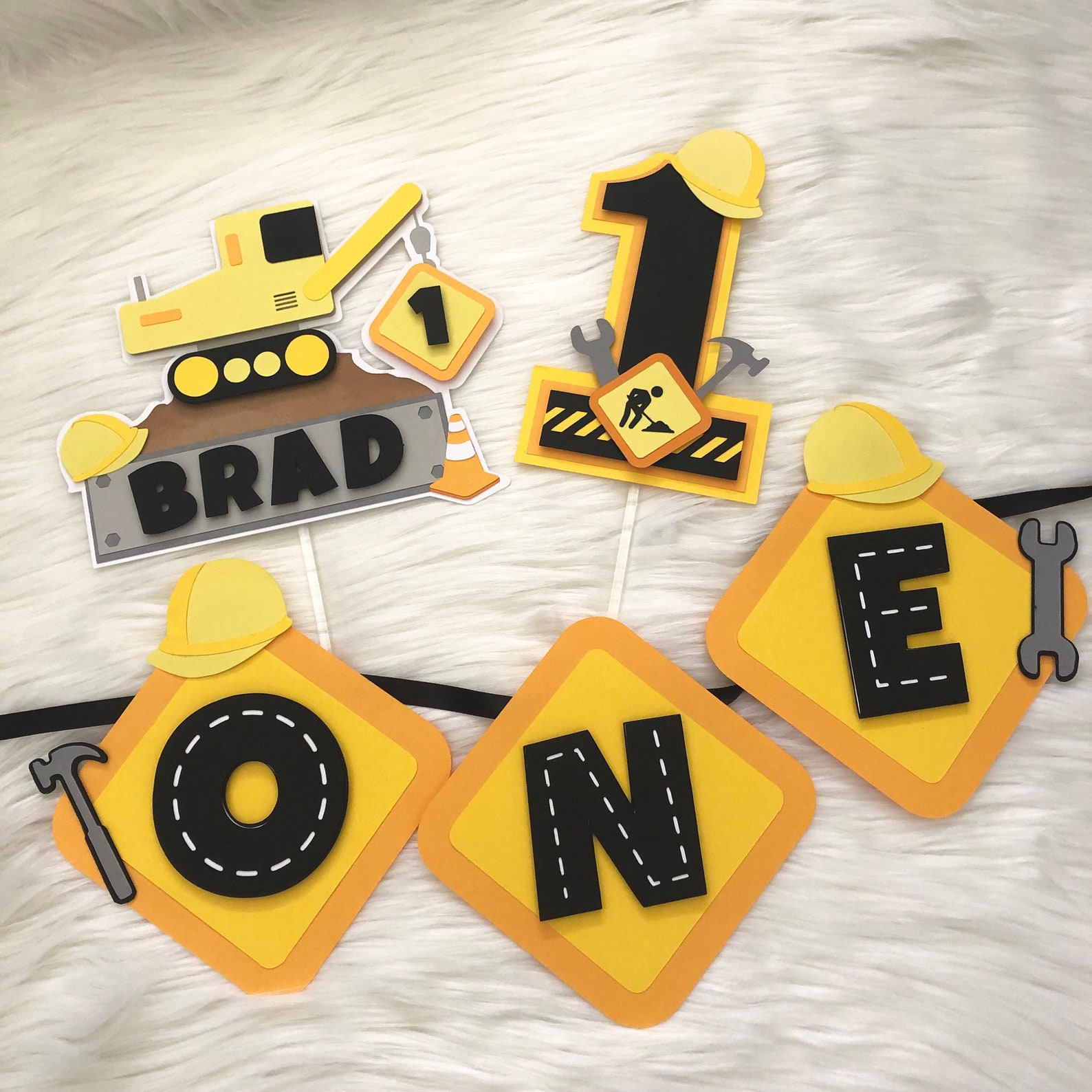 First Birthday Cake Topper Construction Theme Birthday Party | Etsy