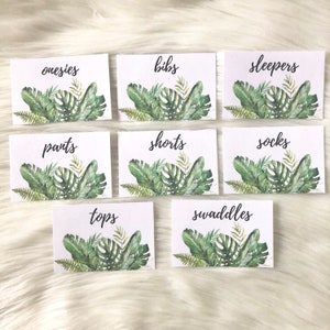 PRINTED & LAMINATED Baby Drawer Labels | Tropical Jungle Leaves | 8 ...