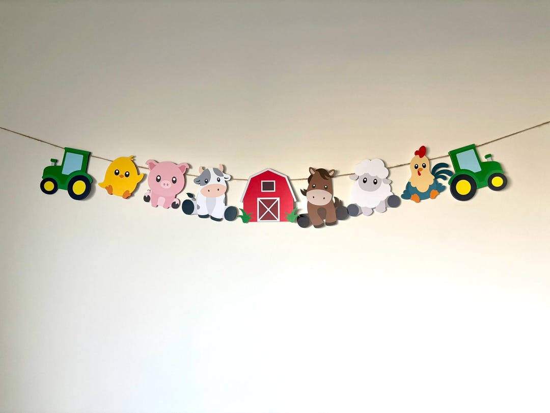Farm Animal Garland | Barnyard Farm Theme Party Decor | Green Tractors ...