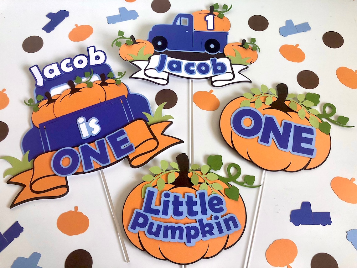 Blue Pickup Truck Pumpkin Cake Topper | Little Pumpkin Theme Party ...