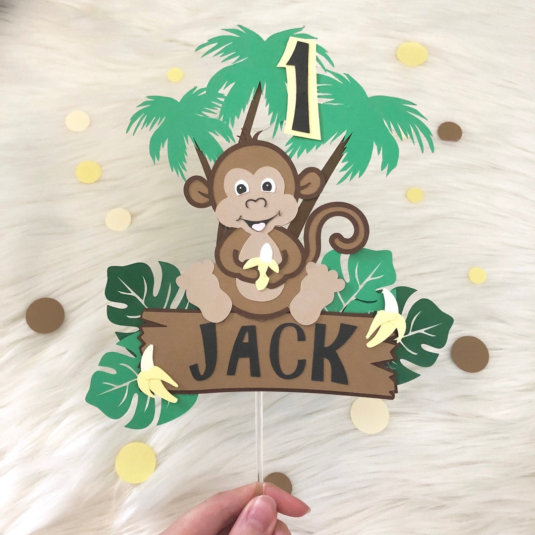 Personalized Jungle Monkey Cake Topper | Go Bananas Theme | Safari ...