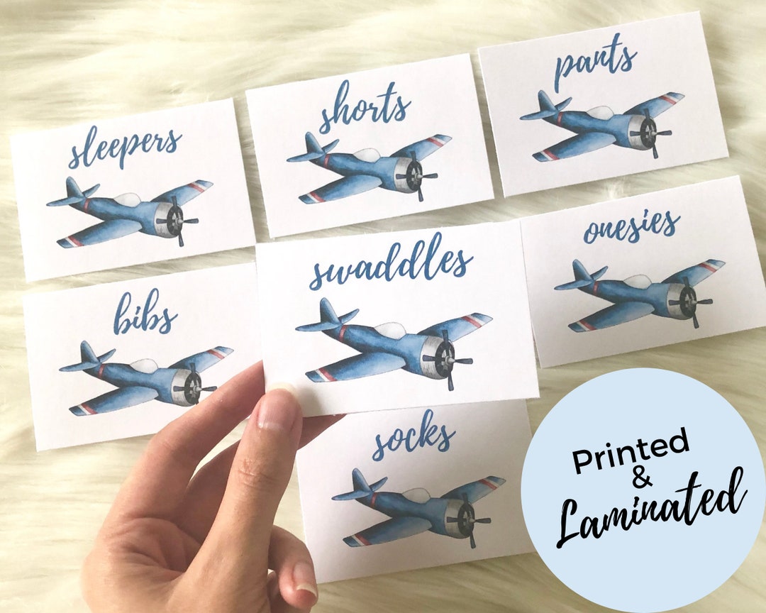 PRINTED & LAMINATED Baby Drawer Labels | Airplane Theme | 8 Closet ...