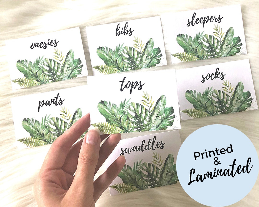 PRINTED & LAMINATED Baby Drawer Labels | Tropical Jungle Leaves | 8 ...