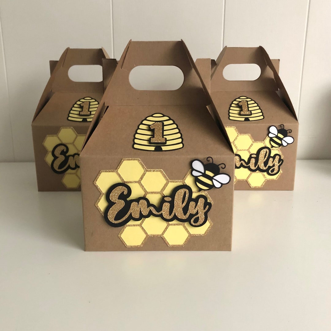 Honey Bee Theme Party Favor Boxes | 6x4x4 Inch Gable Boxes | First Bee ...
