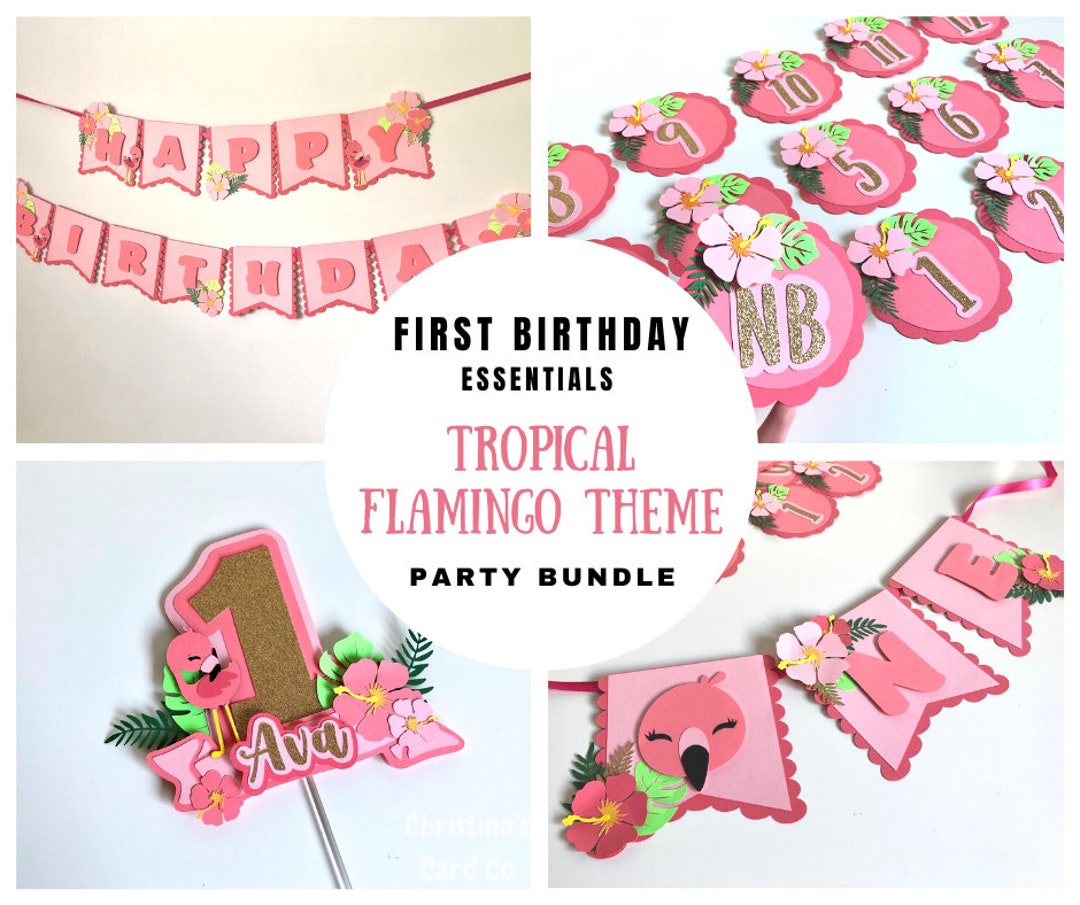 FIRST BIRTHDAY ESSENTIALS Party Bundle | Tropical Flamingo Theme | Hot ...