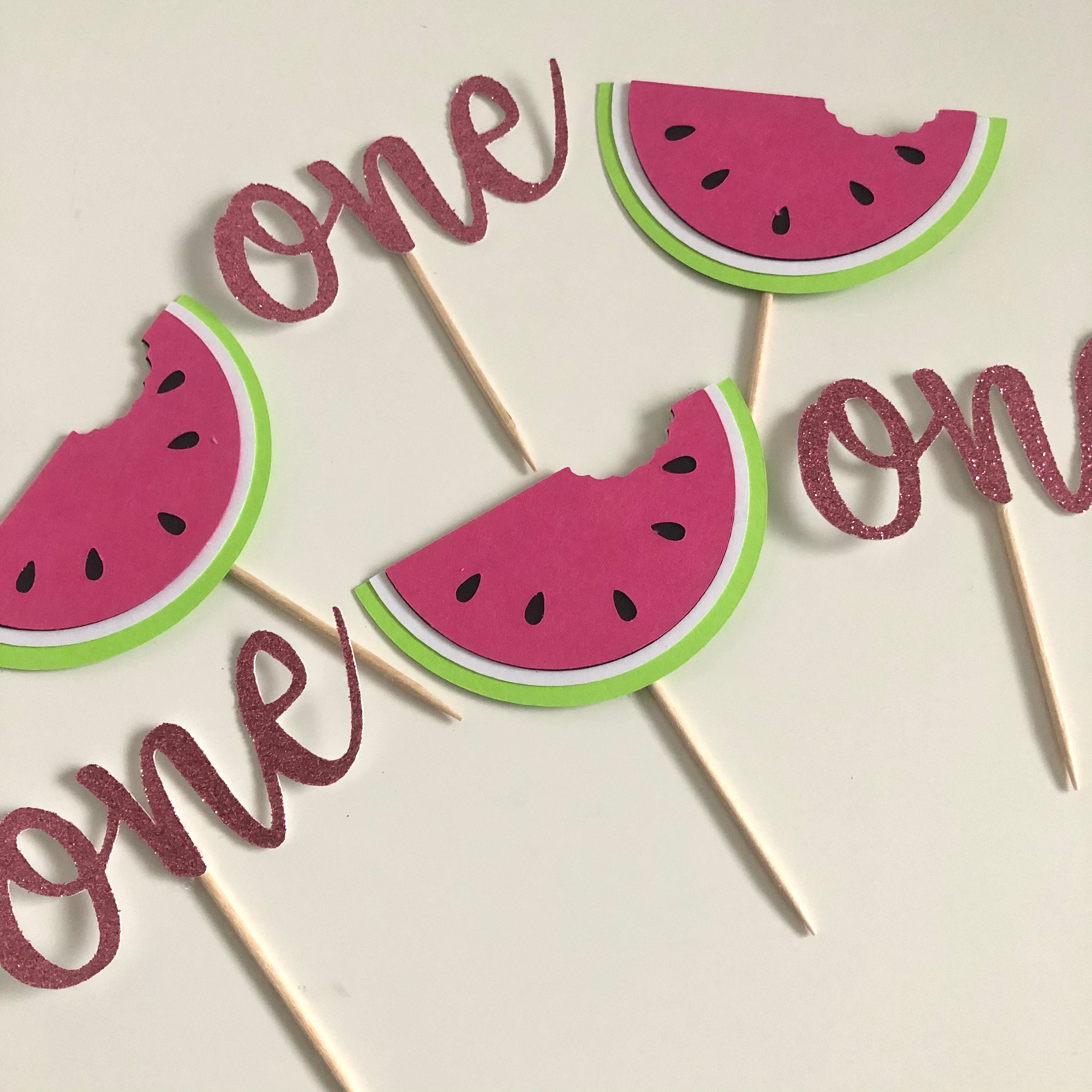 Watermelon Cupcake Toppers One in a Melon Theme Pink | Etsy