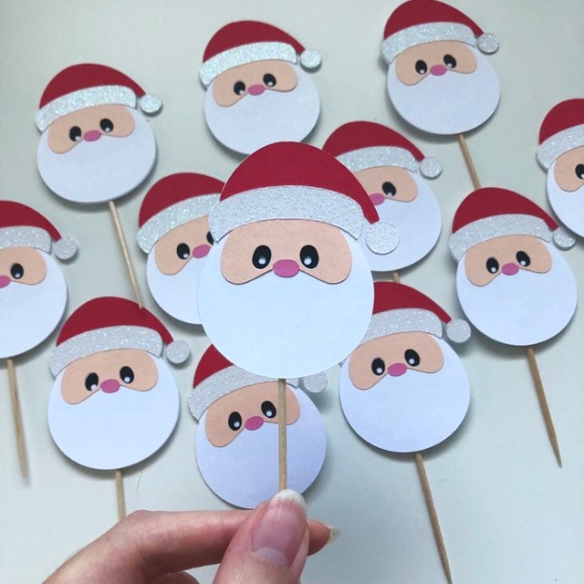 Santa Cupcake Toppers | Santa Head Face Toppers | Winter Theme, Holiday ...