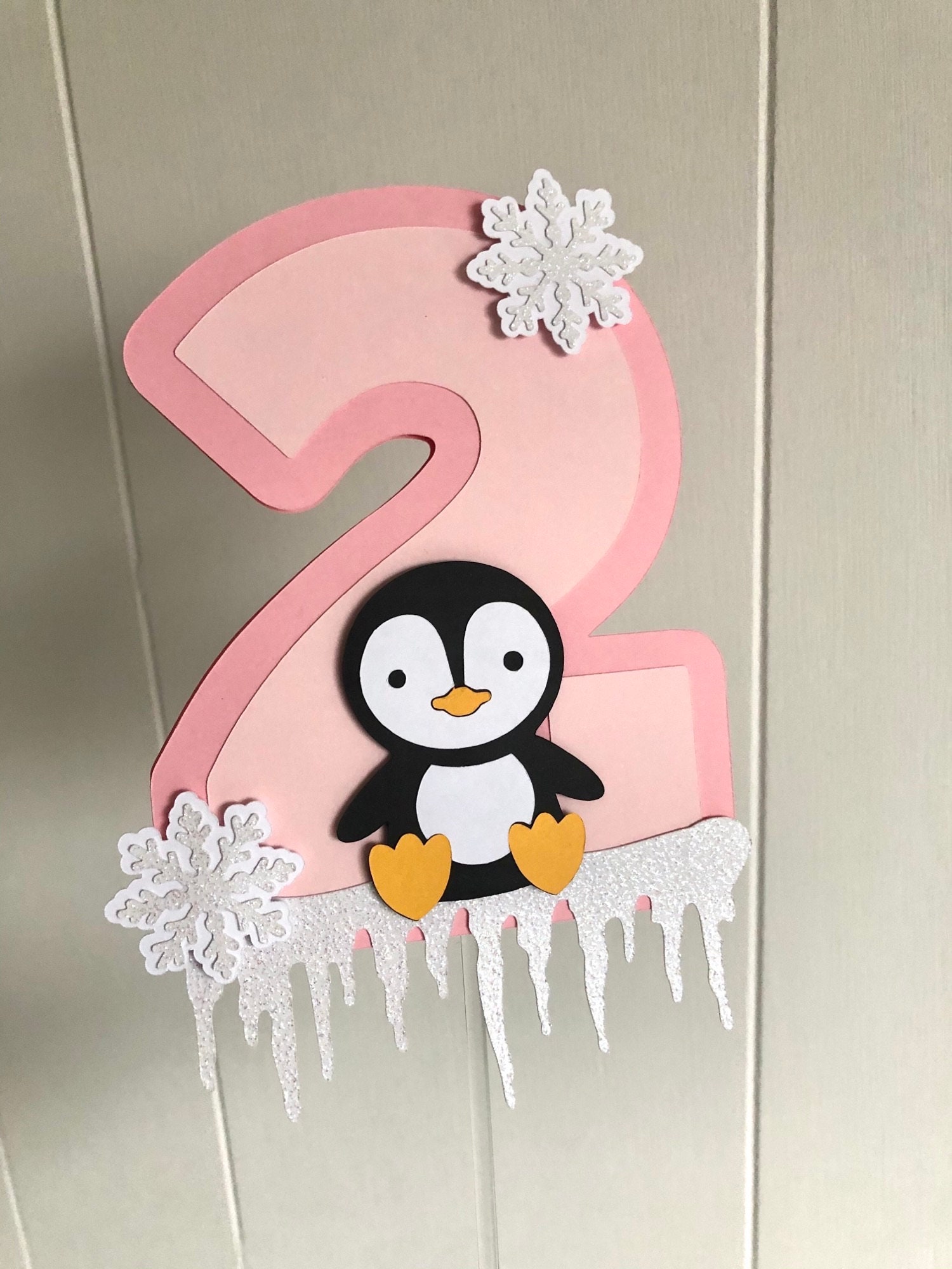 Pink Penguin Cake Topper Any Age Customizable Winter | Etsy