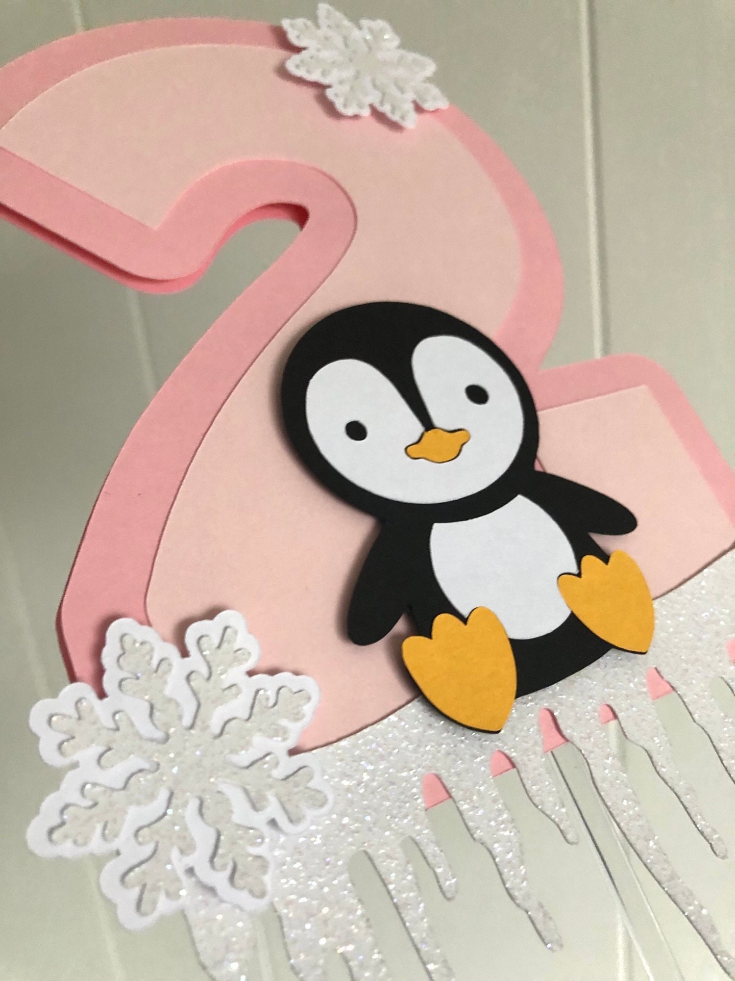 Pink Penguin Cake Topper Any Age Customizable Winter | Etsy