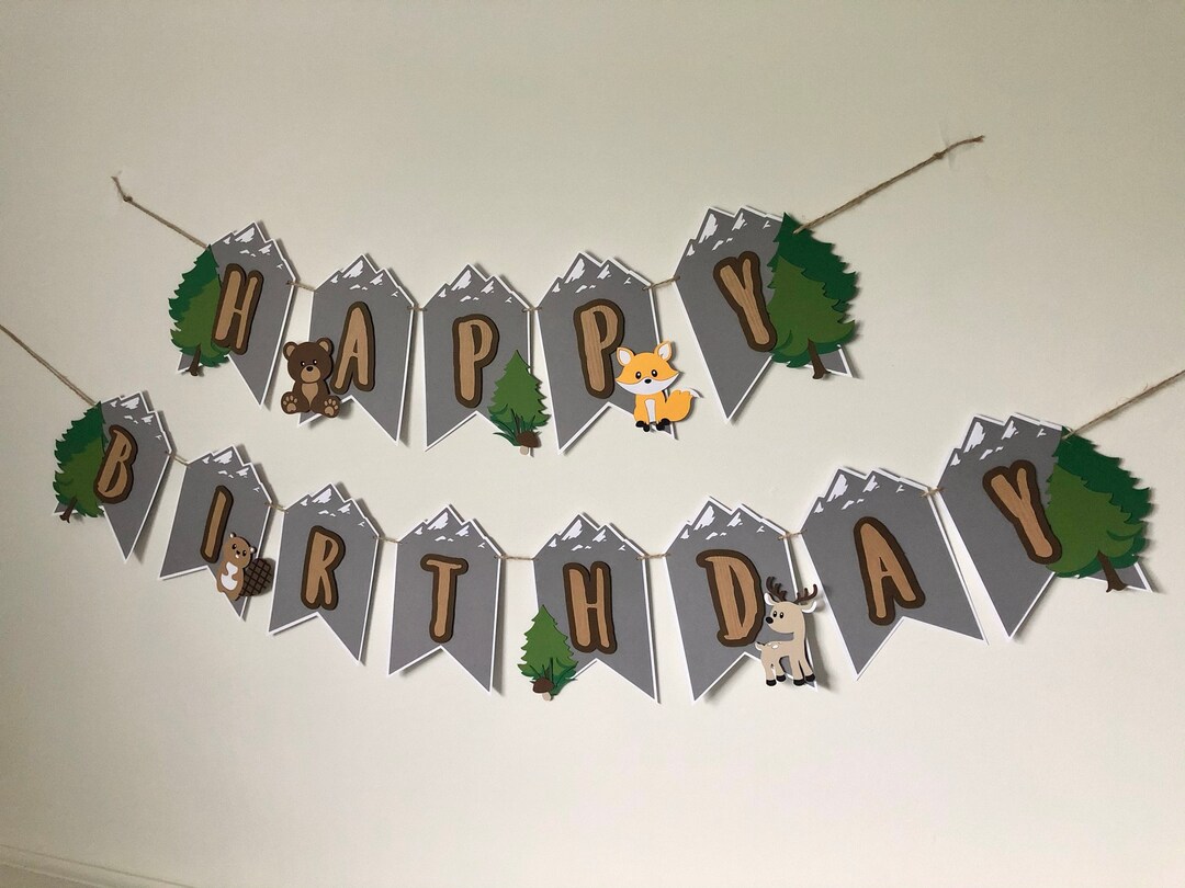 Woodland Birthday Banner | Woodland Animal Theme Mountain Forest ...