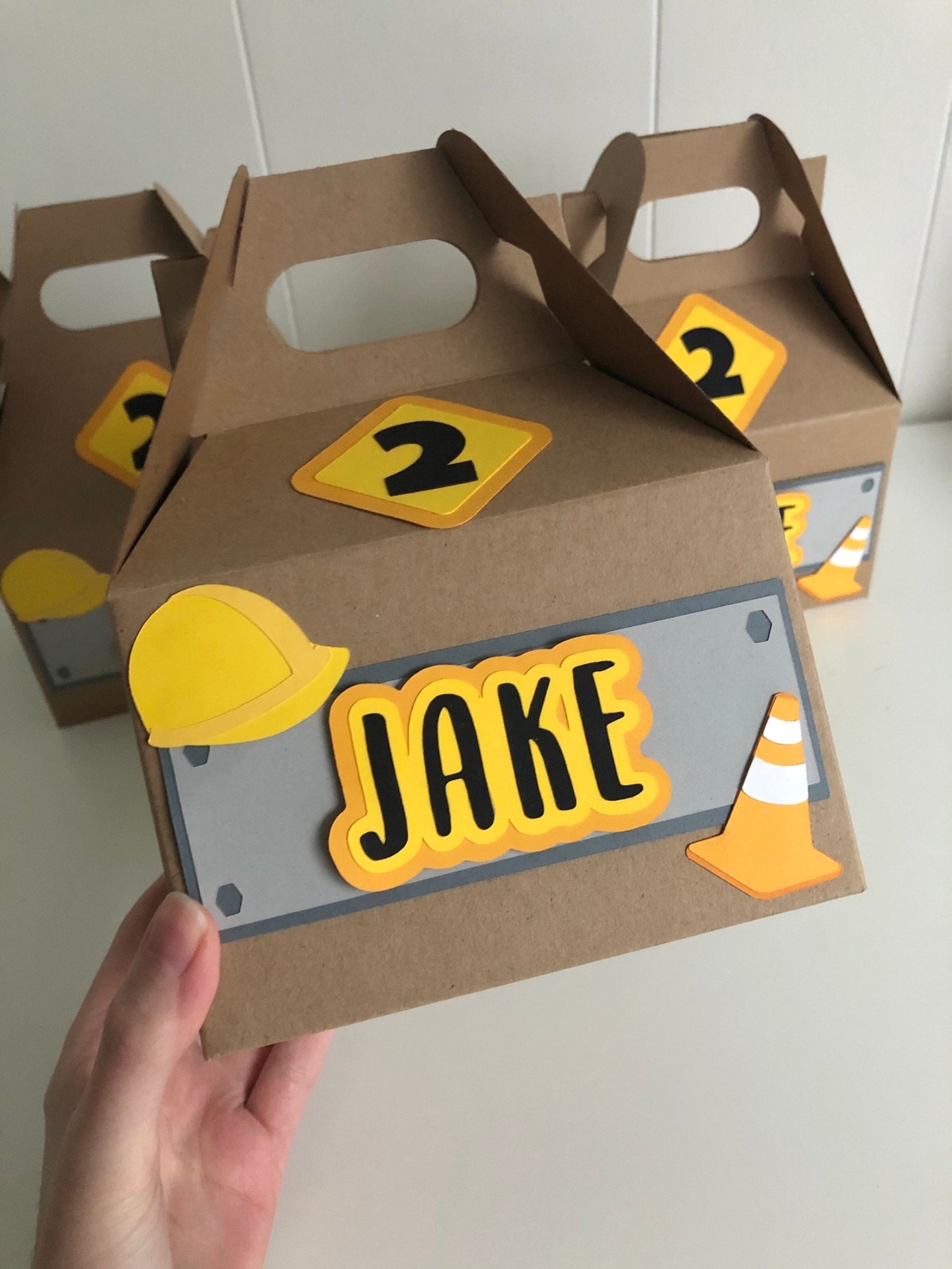 Construction Theme Party Favor Boxes | 6x4x4 Inch Gable Boxes ...