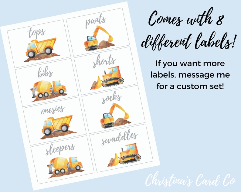 PRINTED & LAMINATED Baby Drawer Labels Construction Trucks | Etsy
