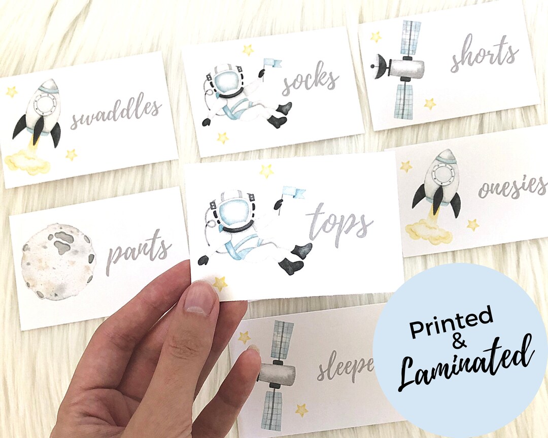 PRINTED & LAMINATED Baby Drawer Labels | Outer Space Nursery Theme ...