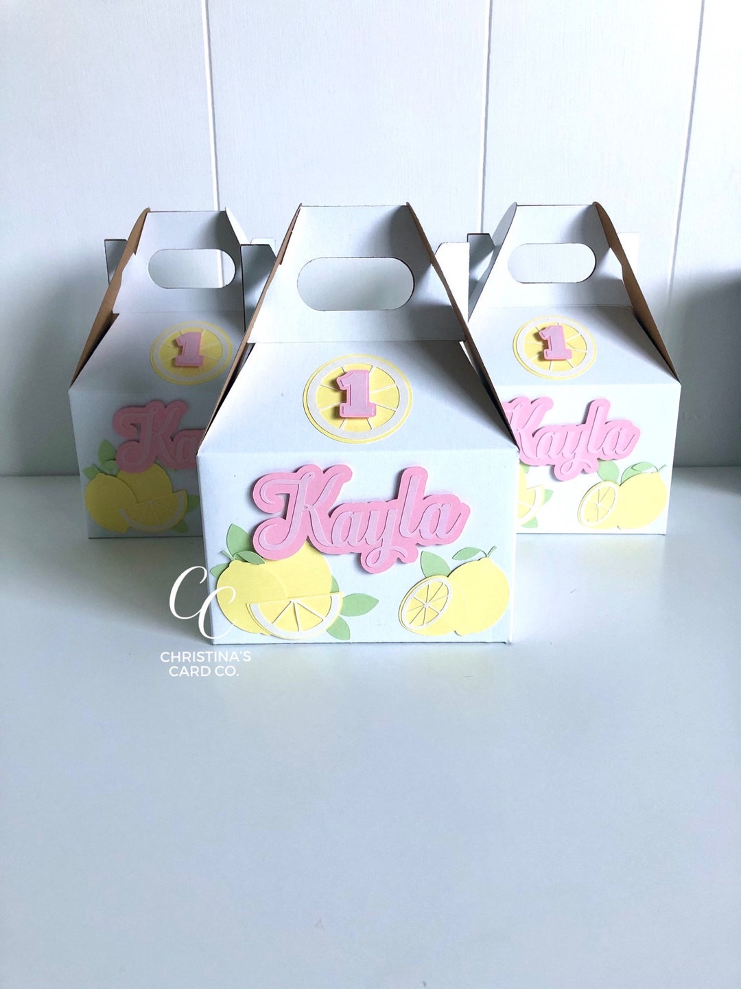 Pink Lemonade Theme Party Favor Boxes | 6x4x4 Inch Gable Boxes | Lemon ...