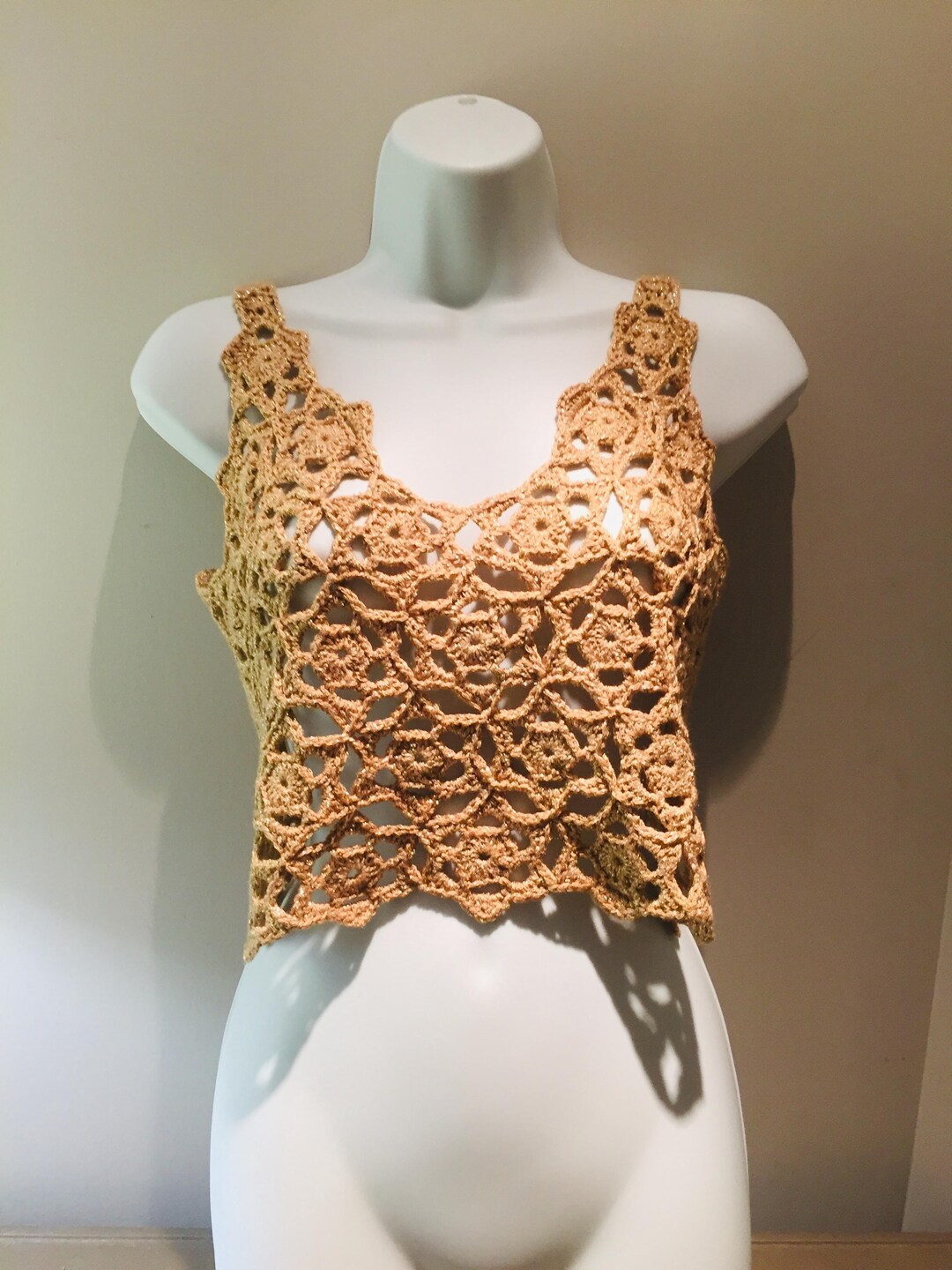 Crochet Sparkly Crop Top in Antique Gold Color/ Crochet Vest With ...