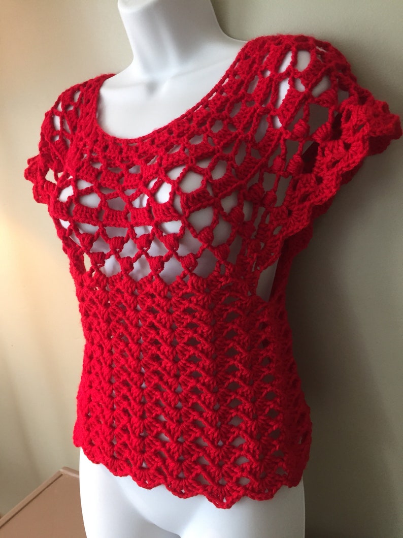 Crochet Red Lace Crop Top/ Summer Sleeveless Top With Decorative Yoke ...