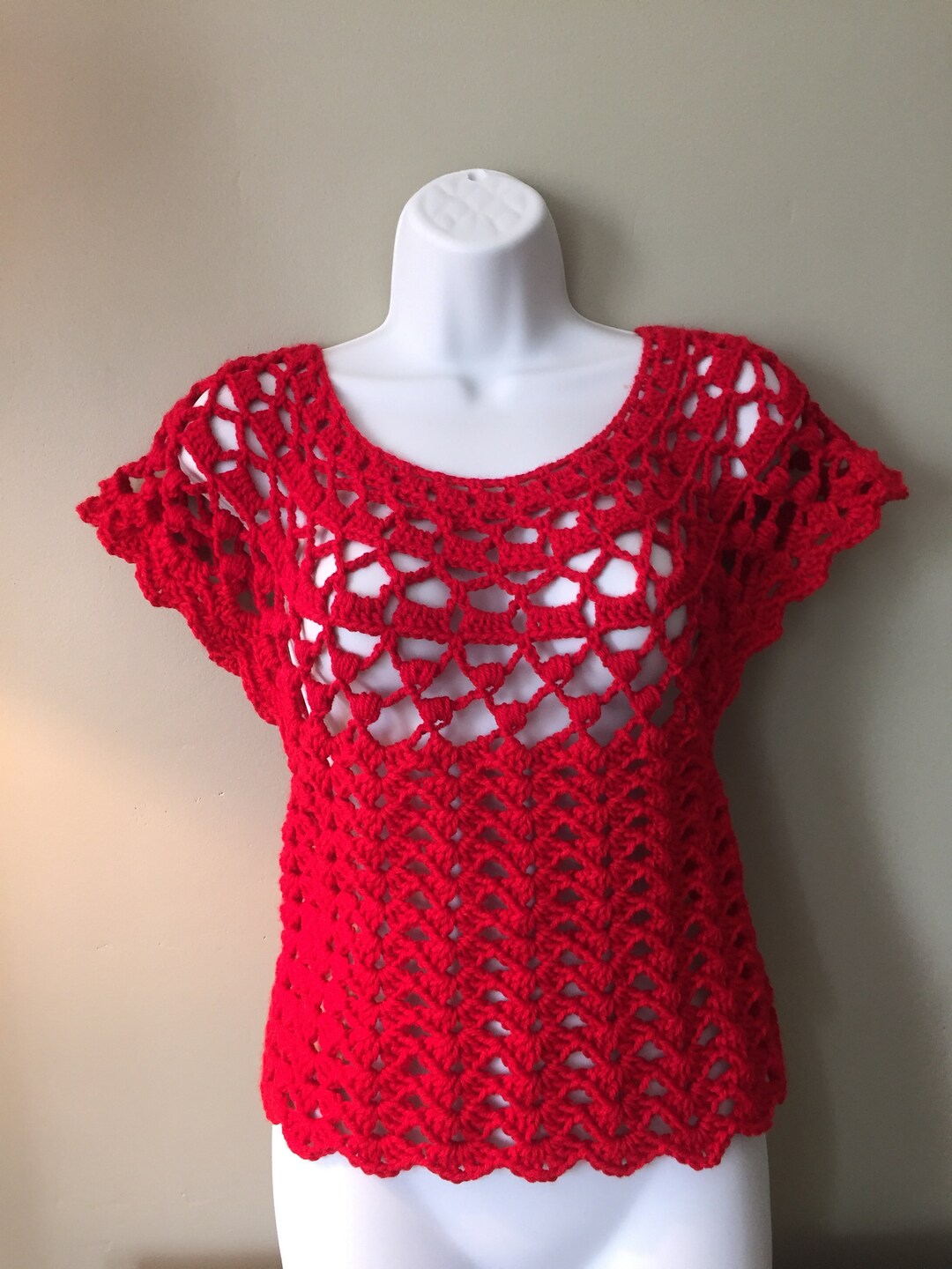 Crochet Red Lace Crop Top/ Summer Sleeveless Top With Decorative Yoke ...