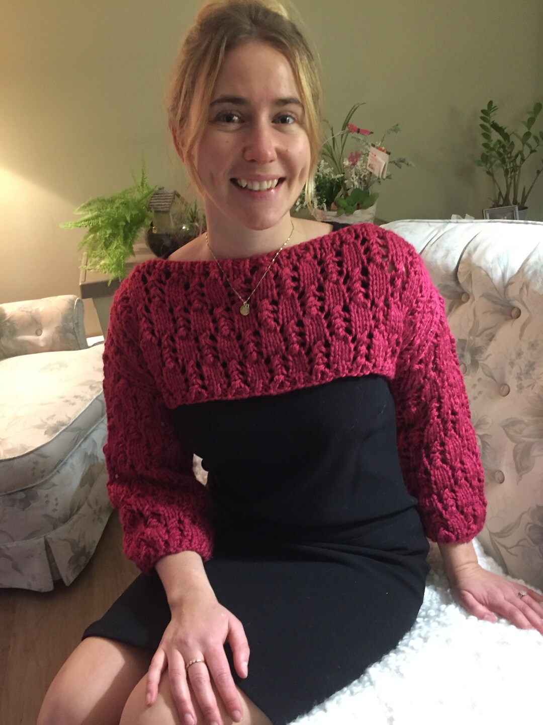 Knitted Bulky Bolero Shrug in Red Vine Color/ Super Short Cropped Top ...