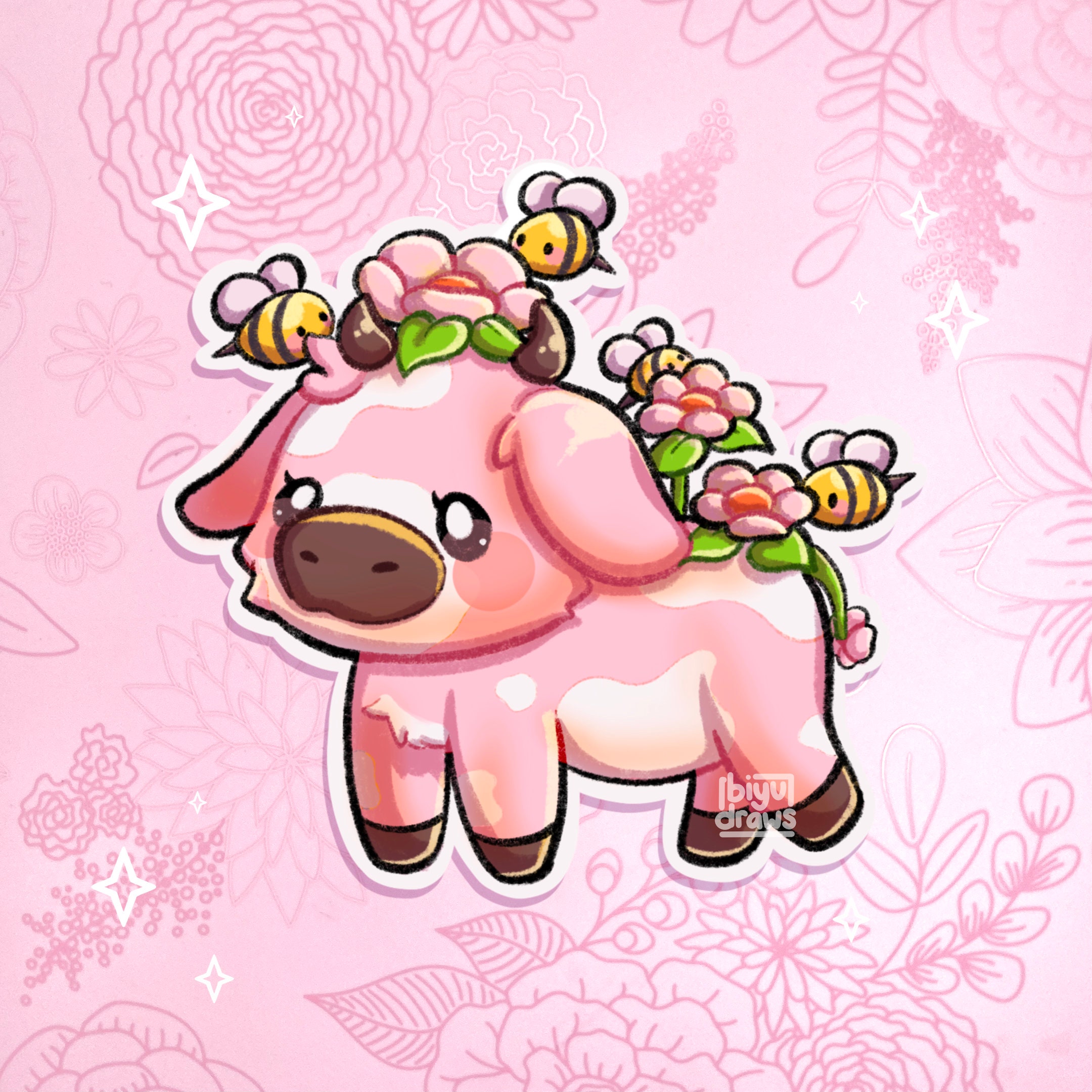 Die Cut Pink Minecraft Moobloom Vaca Vinilo Pegatina | Etsy