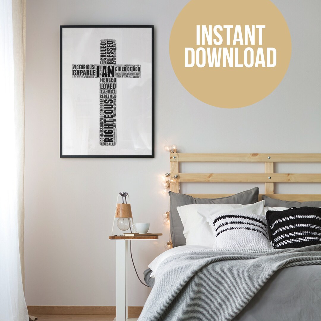 I AM Affirmation Wall Art, Large Cross Inspirational Words Print ...