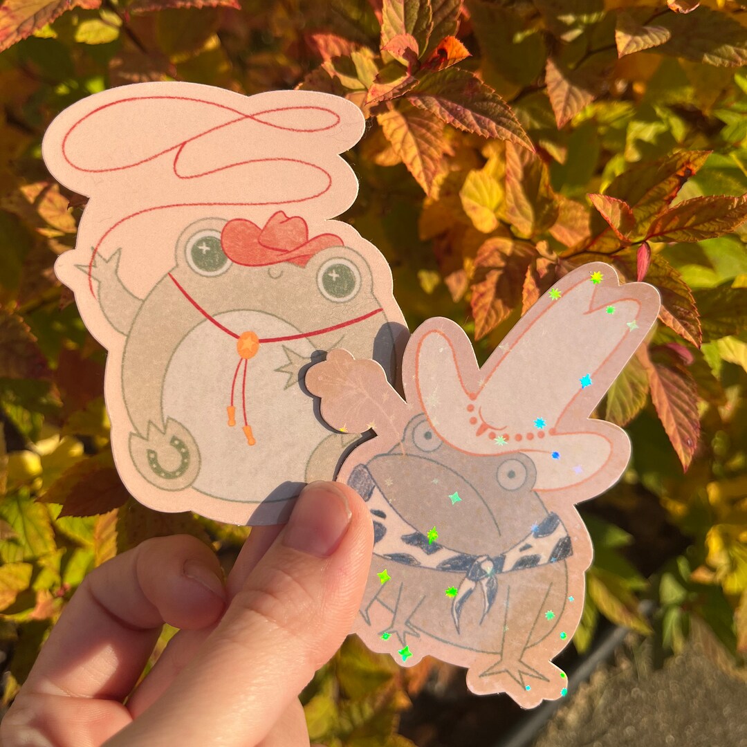 Cowboy Frog Sticker, Lasso Frog, Ten Gallon Hat Frog, Holographic ...