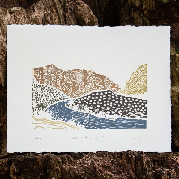 Linocut Landscape - Etsy