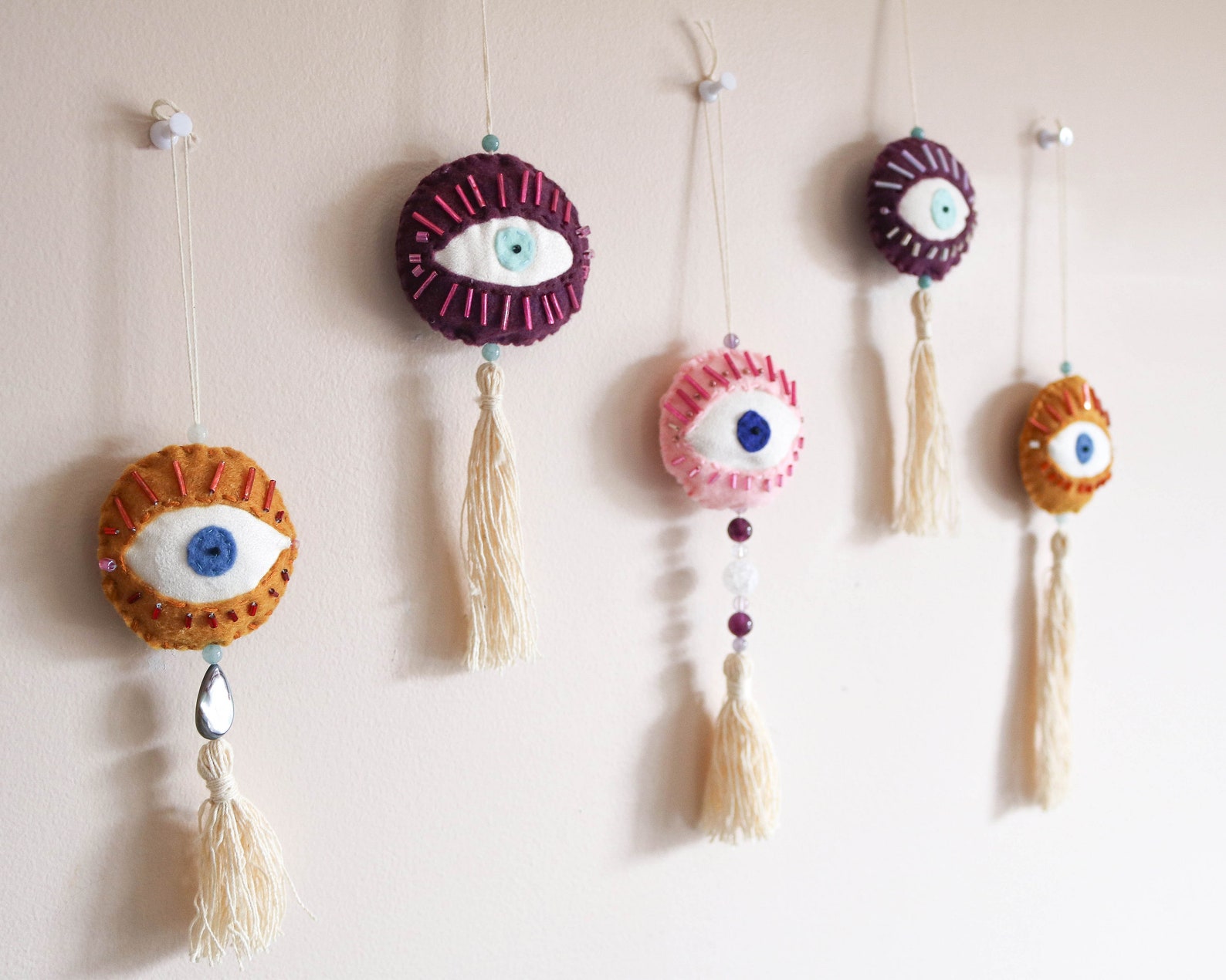 Evil Eye Wall/door Hanging Decoration, Boho, Felt, Natural Stones, Wall ...