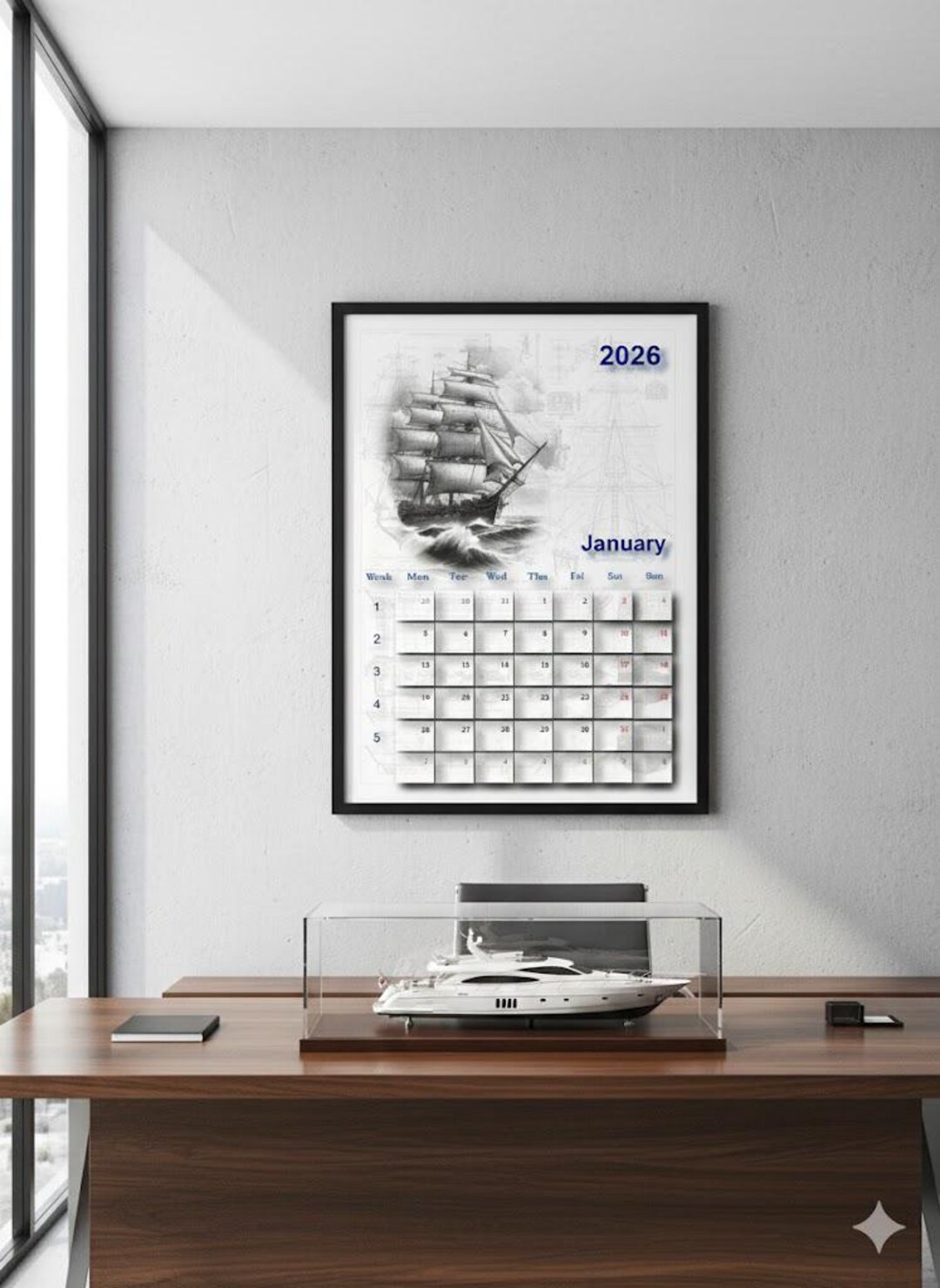 2026 Sailing Ship Calendar | Vintage Nautical Wall Art (digital ...
