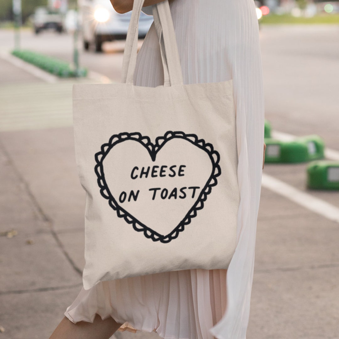 Cheese on Toast Tote Bag, Organic Cotton Tote Shopper Bag, Cheese on ...