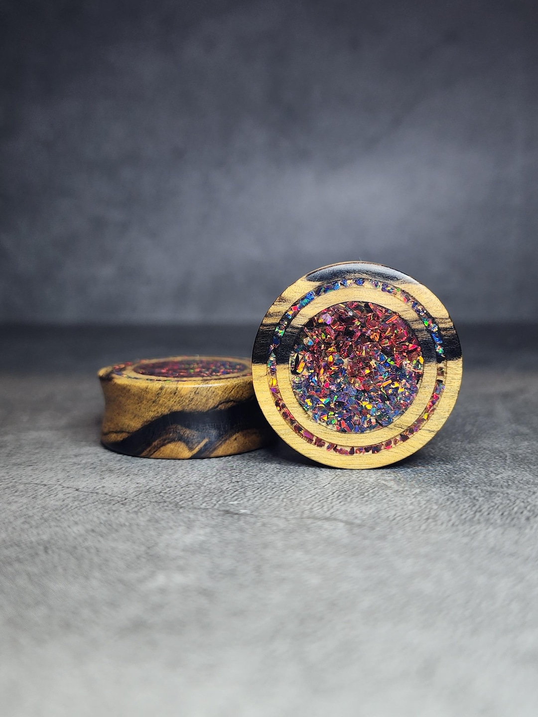 32mm Black and White Ebony W/ Dual Crushed Opal Inlays - Etsy