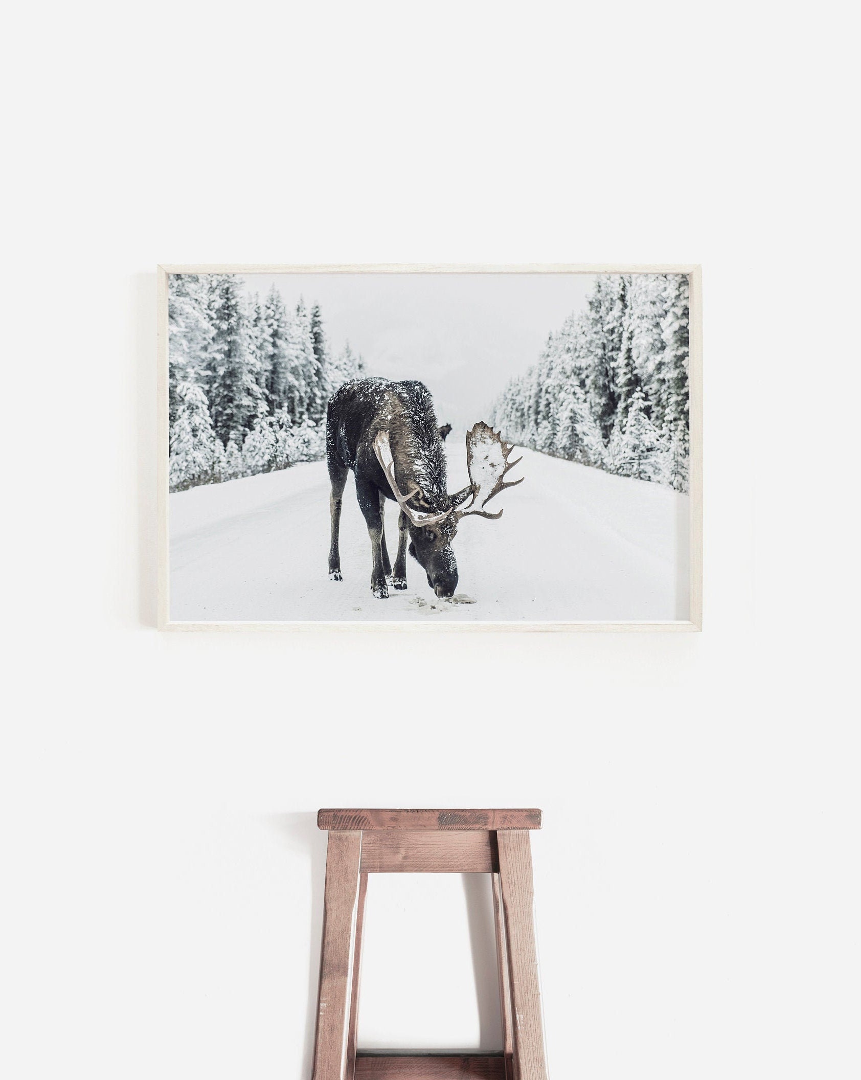 Moose in Snow Print Christmas Decor Farmhouse Print Winter - Etsy