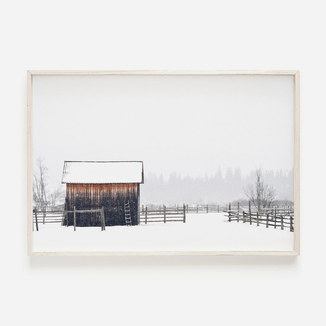 Winter Cabin Print Snowed in Log Cabin Print Christmas Decor Winter ...