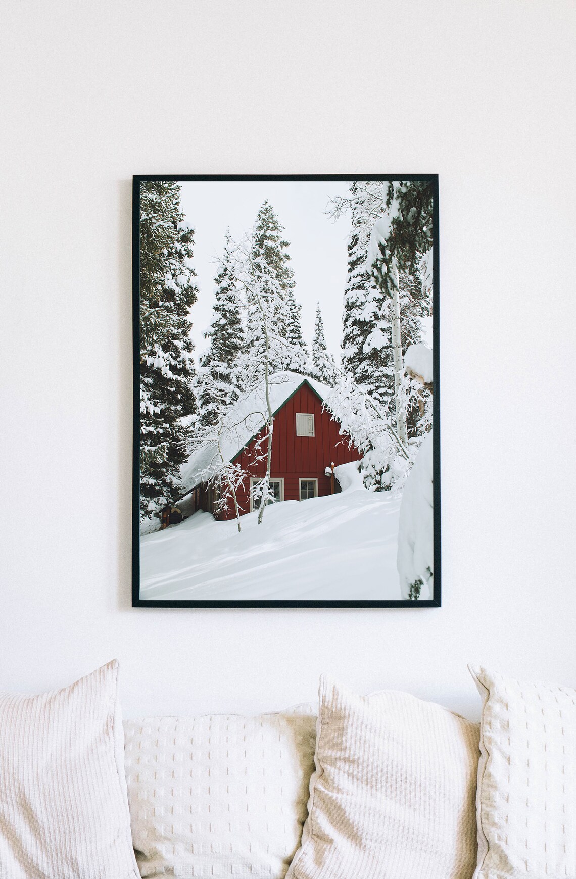 Red Cabin in Woods Rustic Christmas Decor Snowy Winter Scene | Etsy