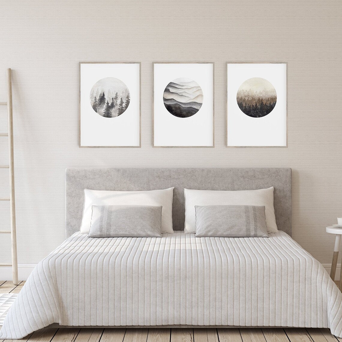 Set of 3 Circle Prints Forest Wall Art Set of 3 Prints Mountain Wall ...