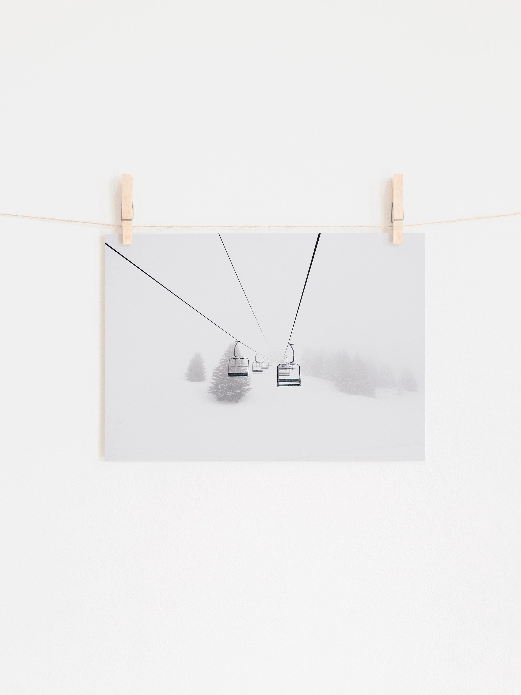 Winter Snowy Ski Lift Print, Ski Slope Wall Art, Rustic Cabin Print ...