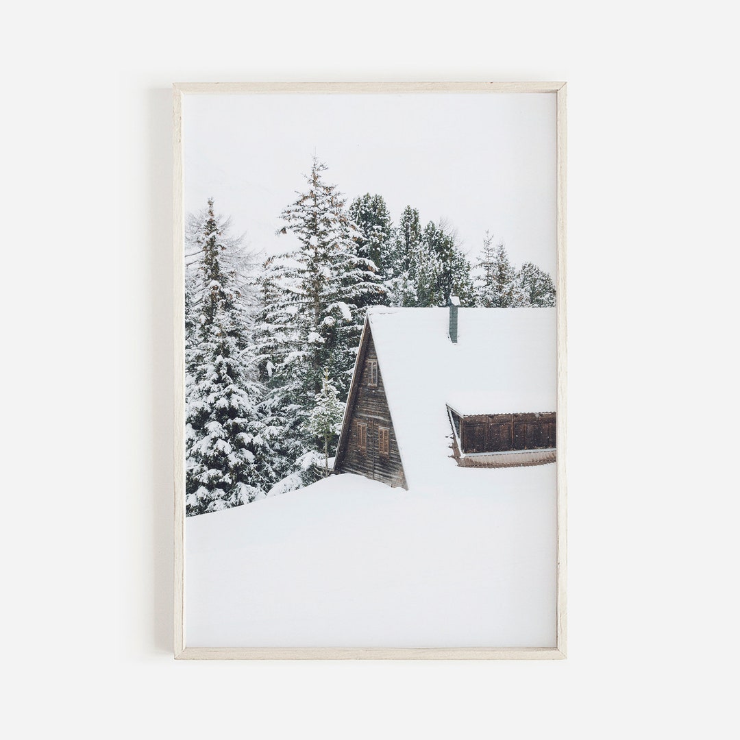 Rustic Log Cabin Wall Art Print Log Cabin in the Woods Print Christmas ...