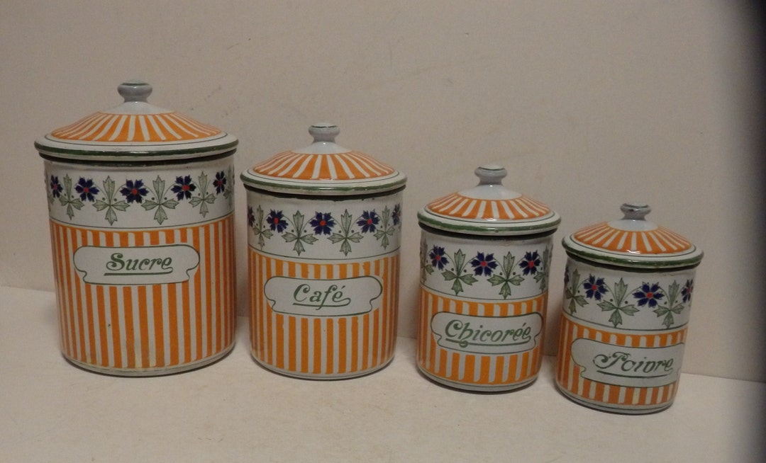 Very Beautiful and Rare Series of Spice Pots in BB Enameled Sheet Metal ...