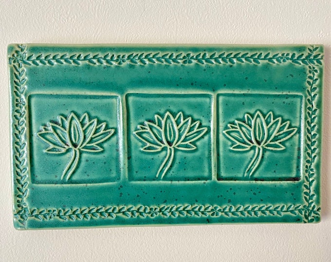 Lotus Flower Art Tile, Triple Lotus Ceramic Tile Wall Art, Water Lily ...