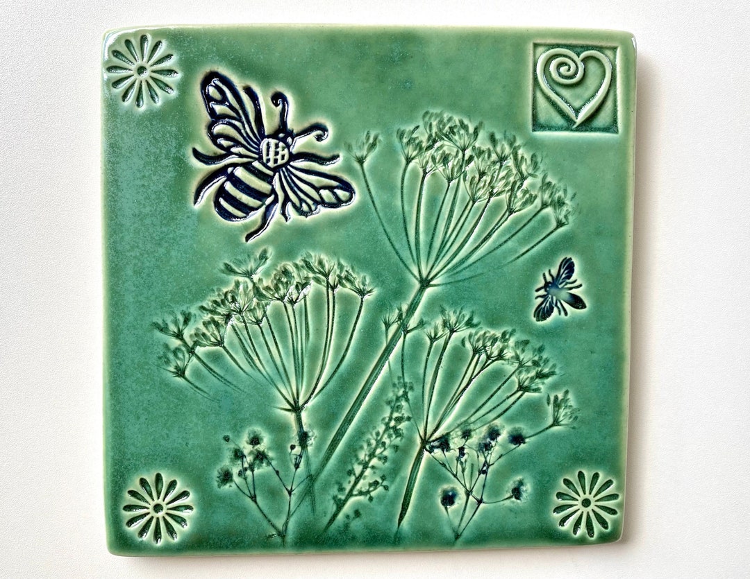 Bee Lover Ceramic Art Tile With Flowers & Heart, Perfect for Kitchen ...