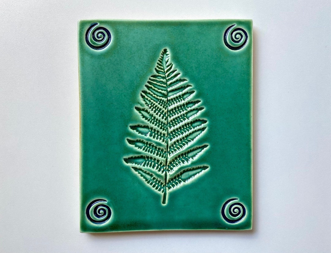 Fern Art Tile With Spirals, Botanical Ceramic Tile Wall Art, Garden ...
