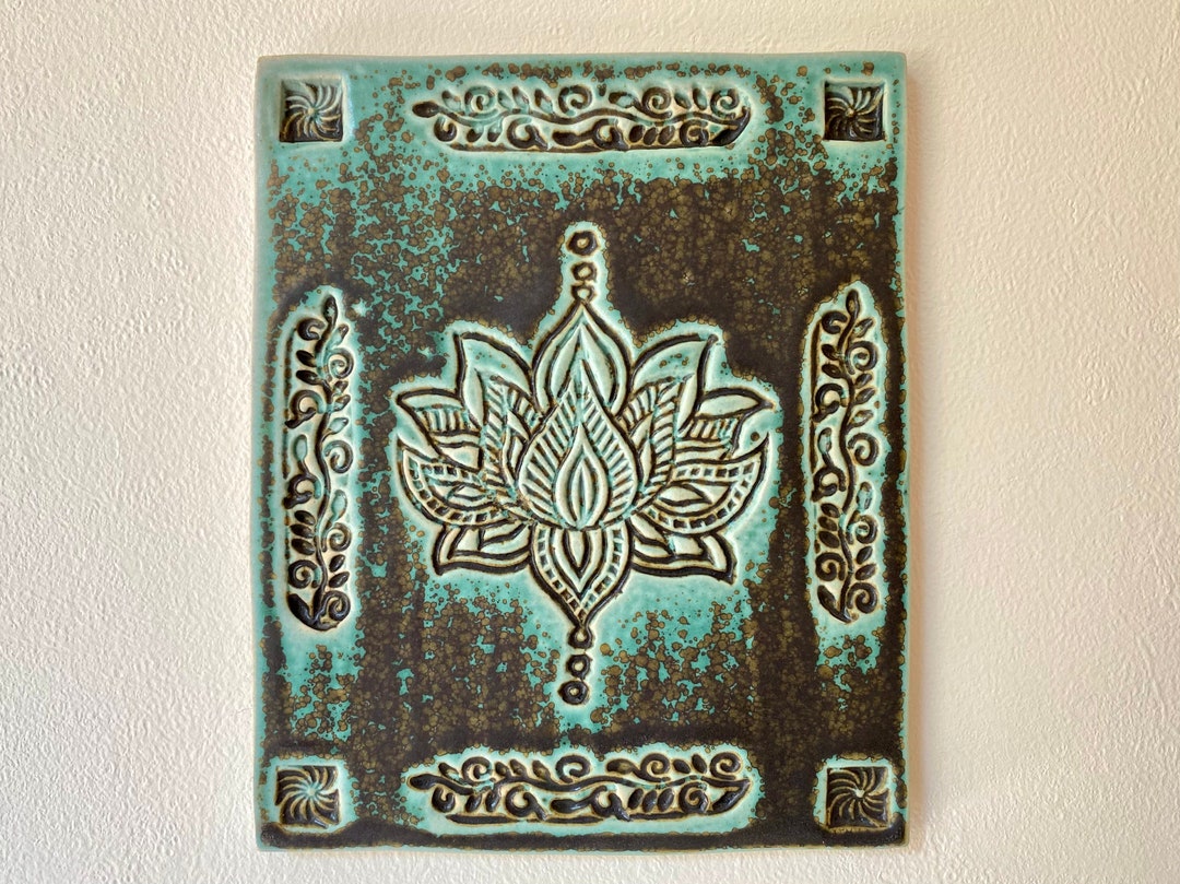 Lotus Mandala Art Tile, India Style, Lotus Flower Ceramic Tile Wall Art ...
