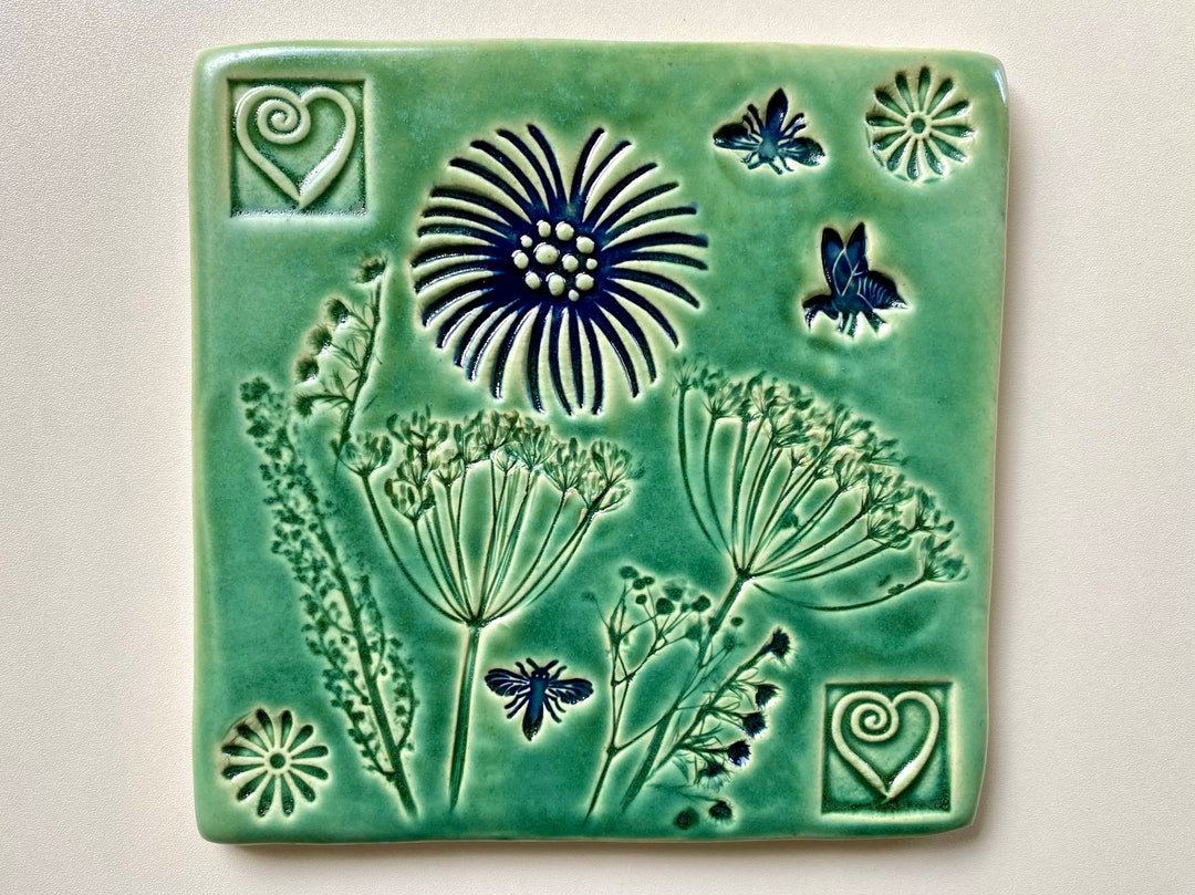 Bee Lover Ceramic Art Tile With Flowers & Heart, Perfect for Kitchen ...