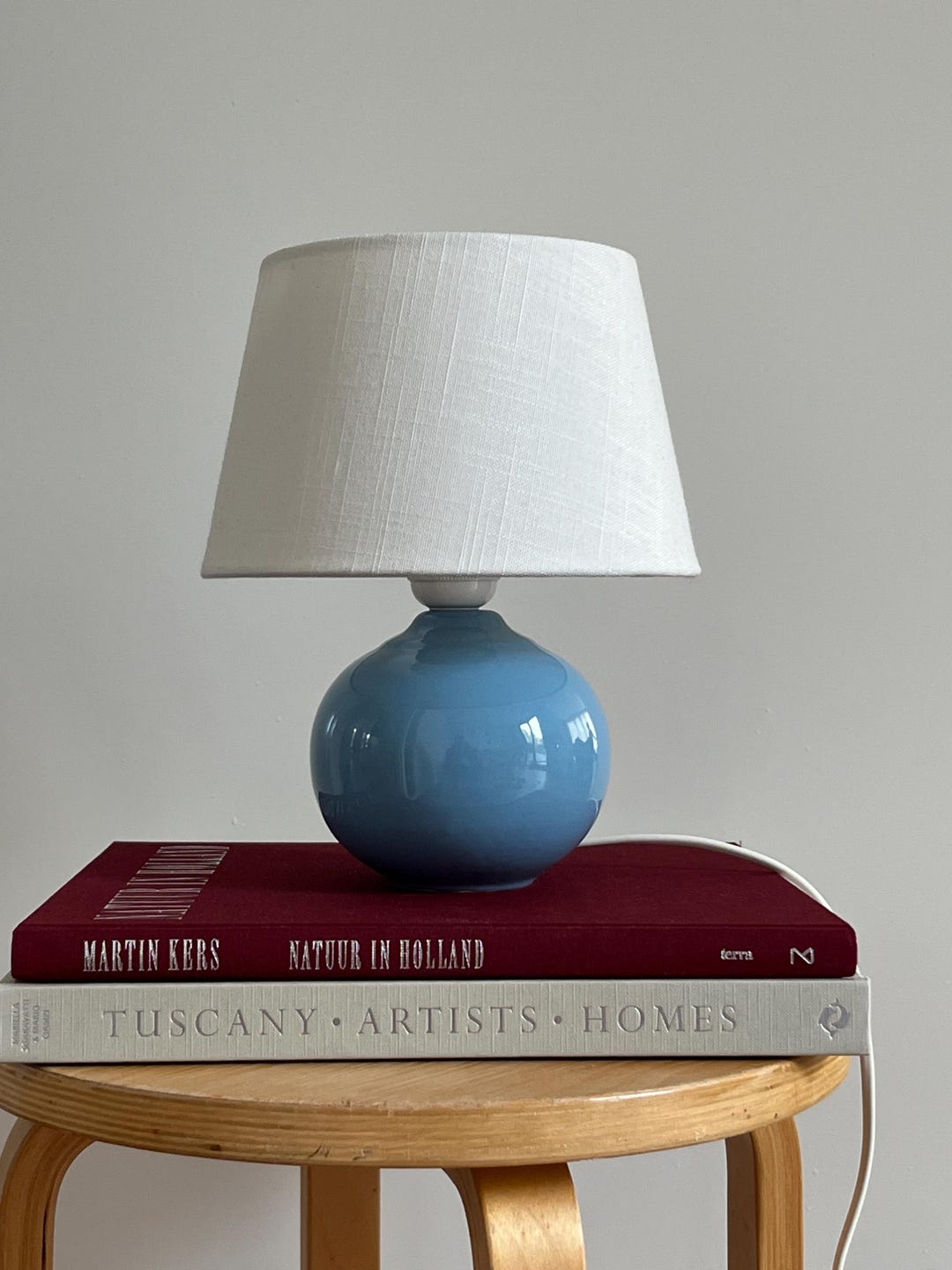 Vintage Blue Ceramic Table Lamp With White Lampshade, Mid Century Small ...
