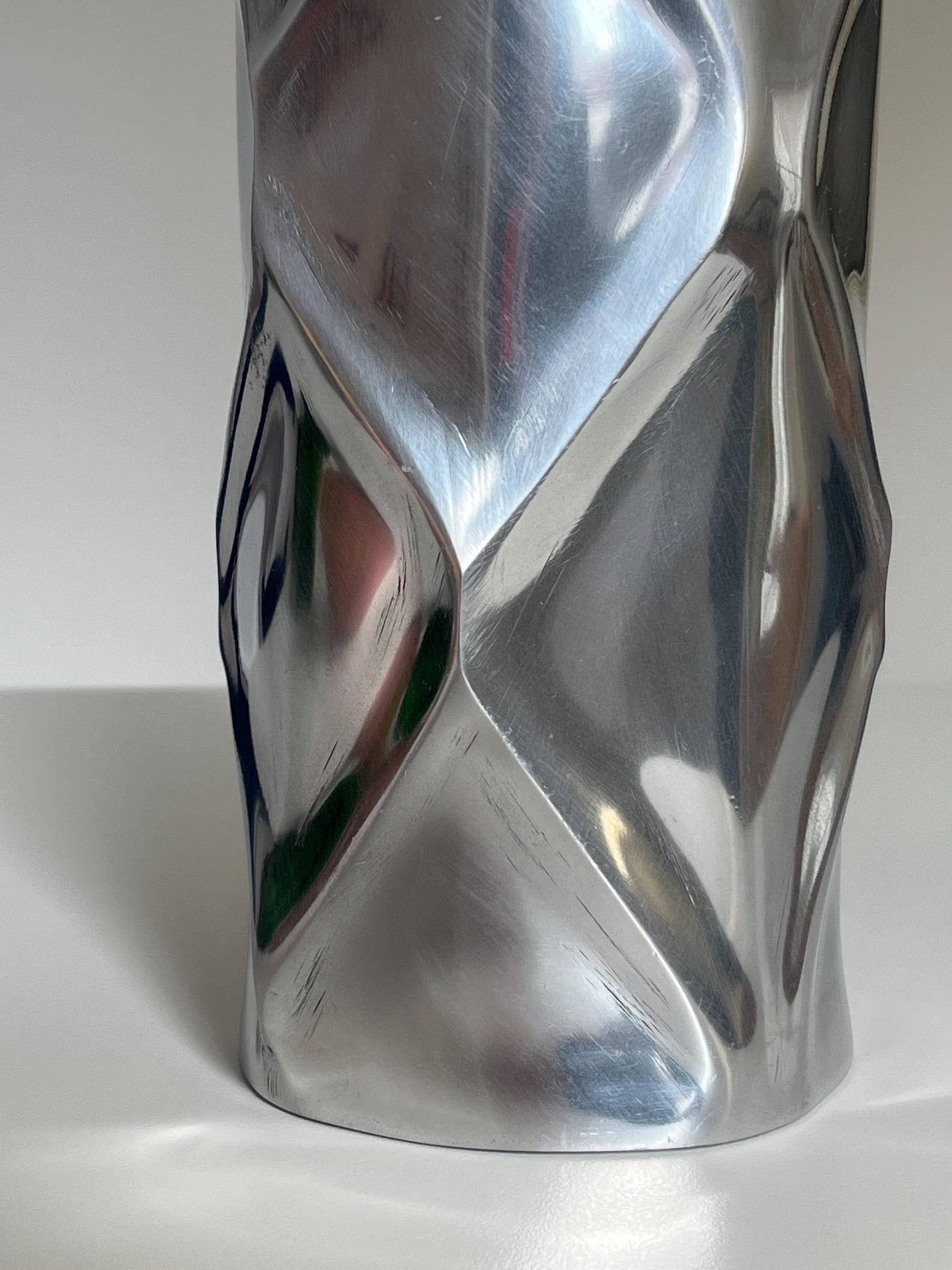 Vintage Sculptural Aluminum Vase, Geometric Metal Art Decor, Crumpled ...