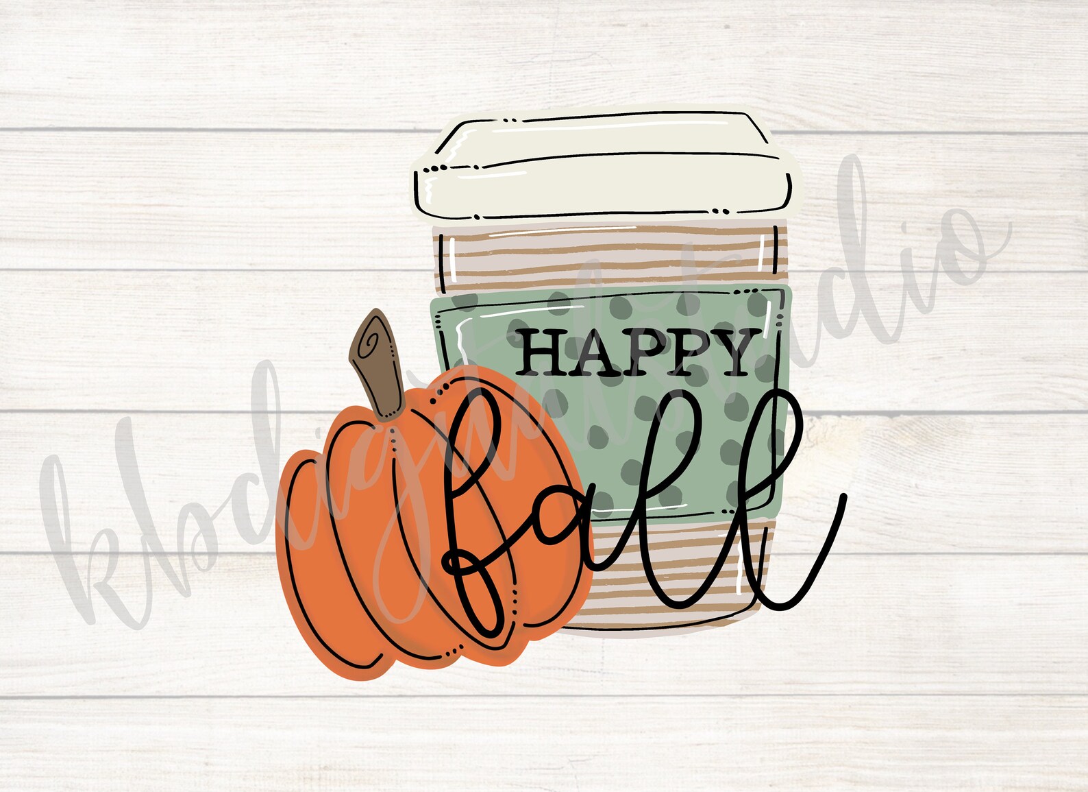 Happy Fall Coffee Cup and Pumpkin Doodle Digital Clip Art fall Time ...