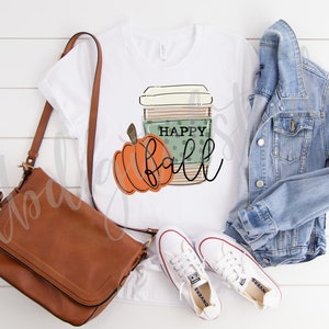 Happy Fall Coffee Cup and Pumpkin Doodle Digital Clip Art fall Time ...