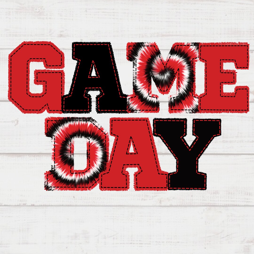 Red Tye Dye GAME DAY Faux Applique | Sublimation Digital Lettering ...