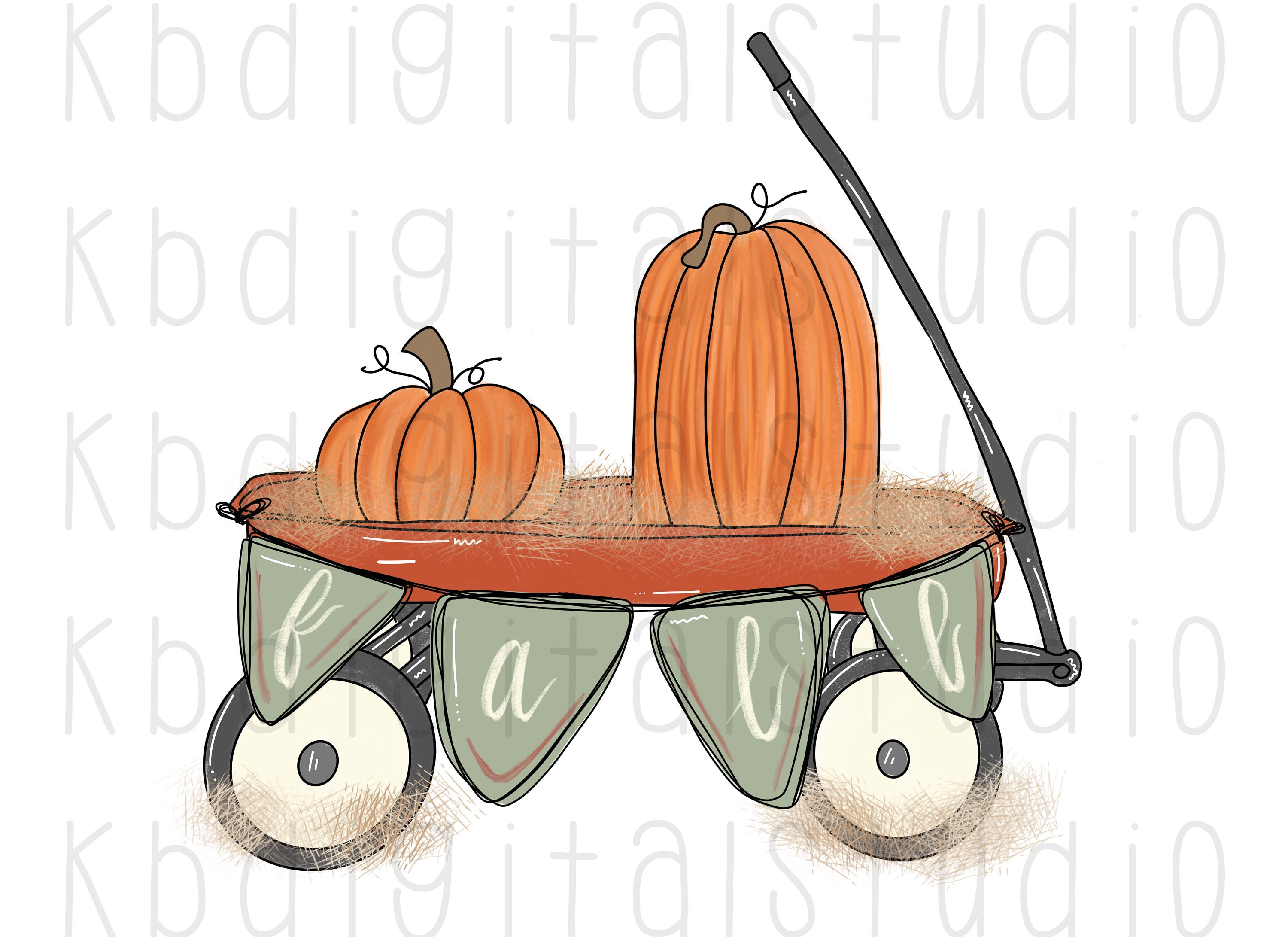Pumpkins in a Wagon Green Banner Digital Clip Art fall - Etsy