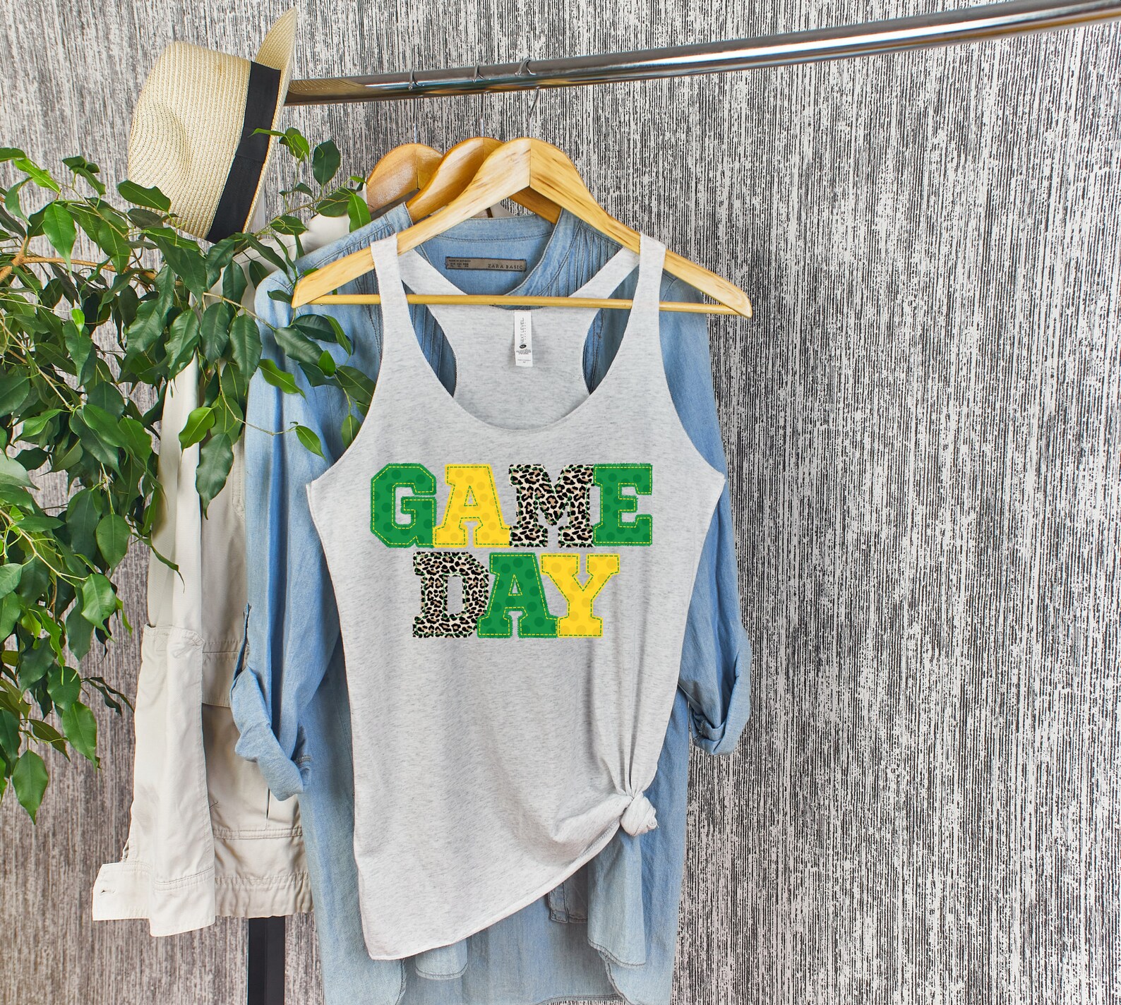 Green Yellow and Leopard Print GAME DAY Faux Applique - Etsy